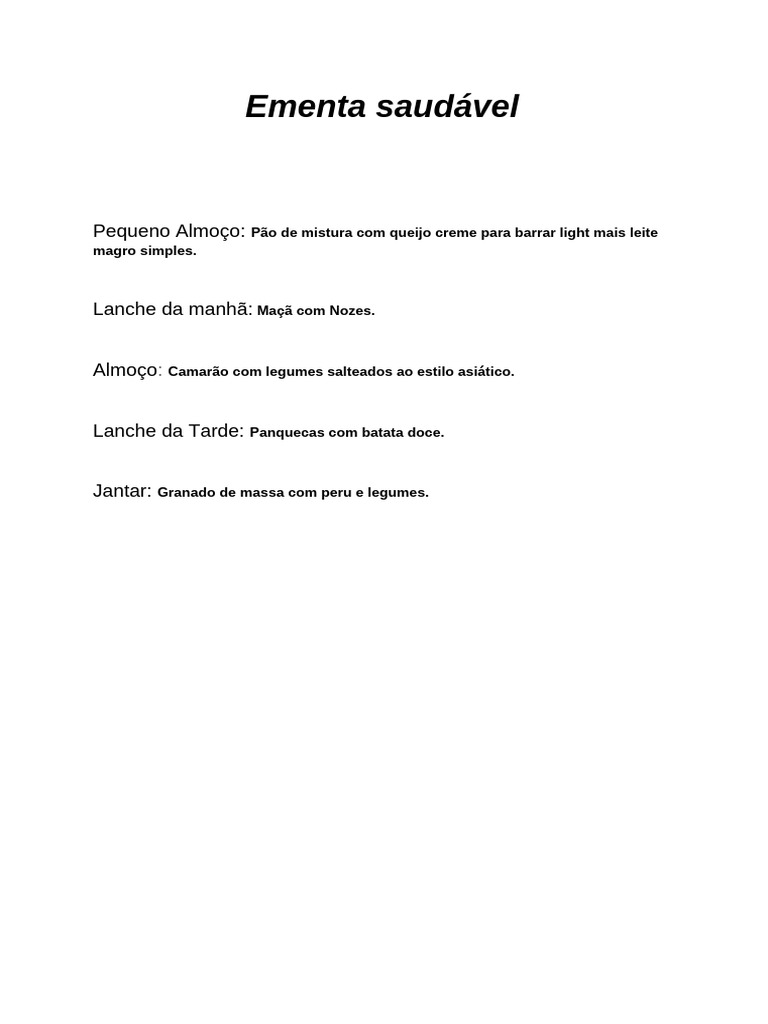 Ementa Saudável do Dia: Receitas Nutritivas | PDF