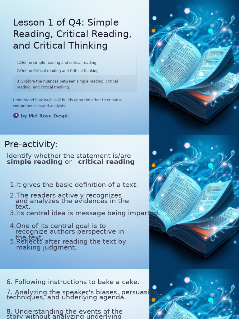 Lesson 1 of Quarter 4 Simple Reading Critical Reading and Critical ...