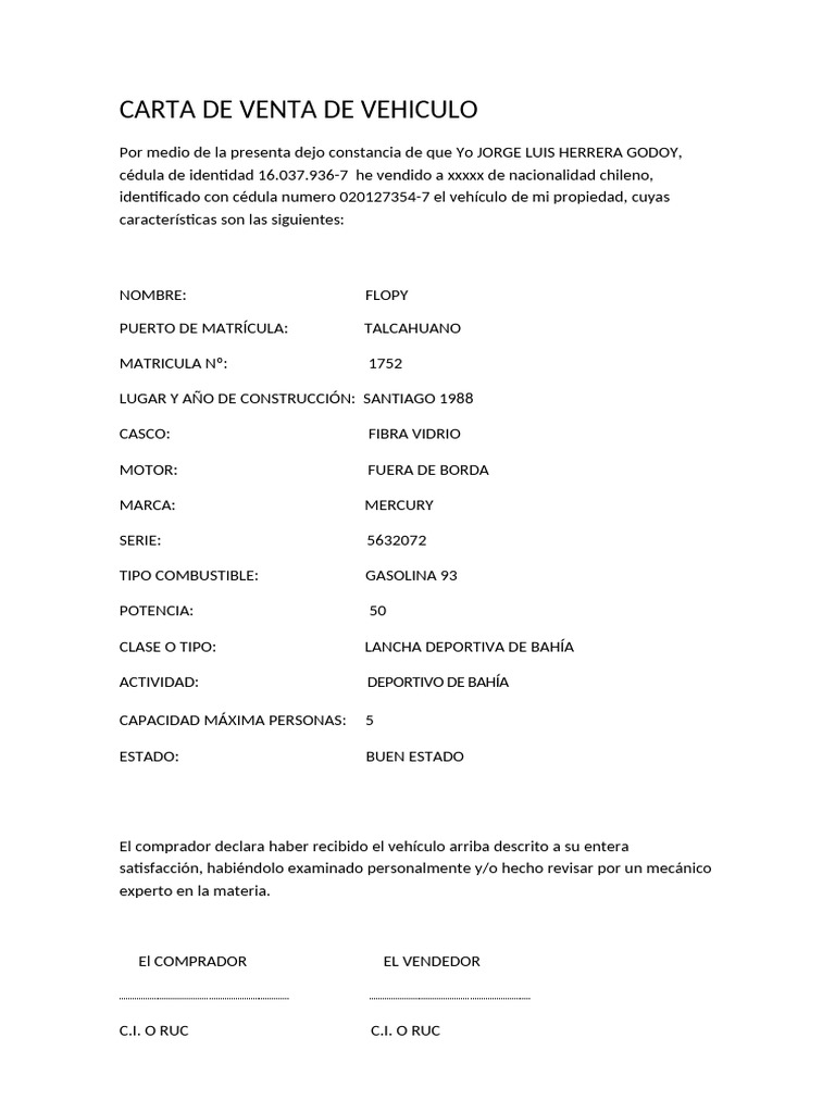 Carta Venta Vehículo | PDF