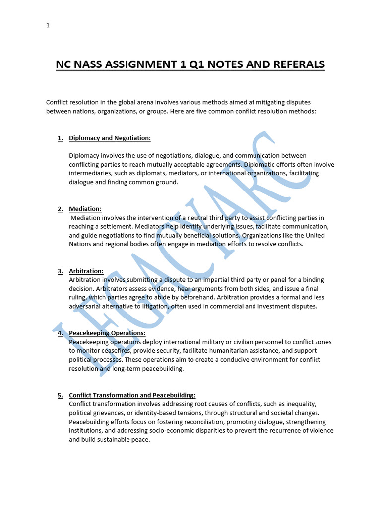 Nass Assignment Diplomacy | PDF | Mediation | Arbitration