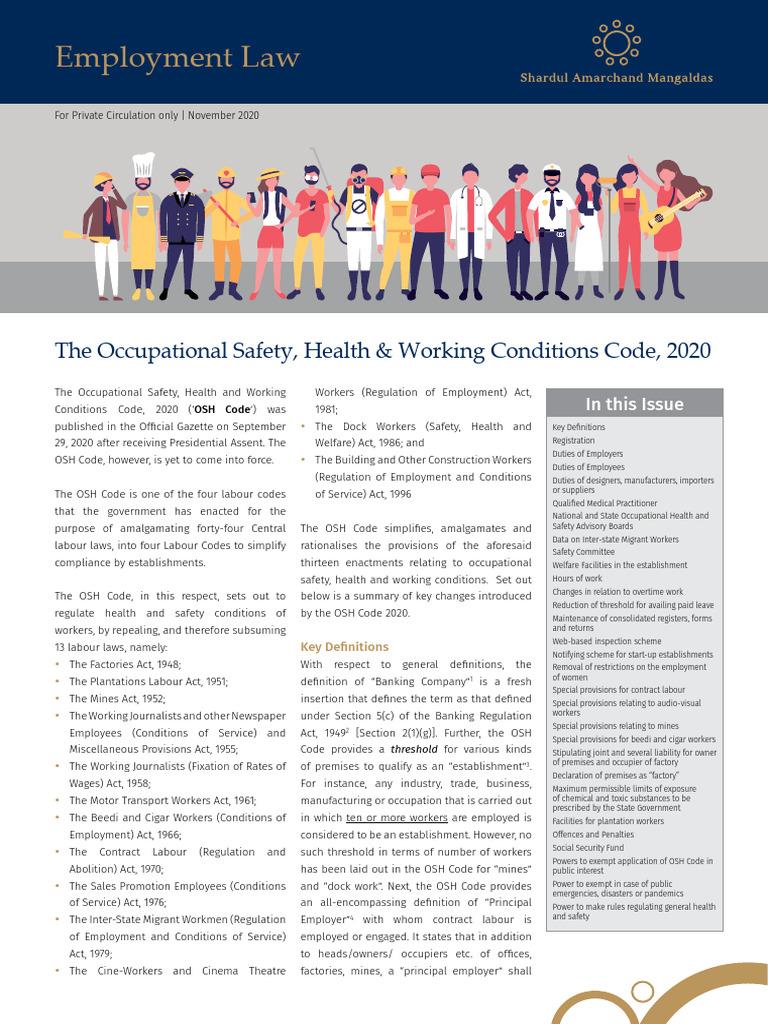 Alert Employment Law The Occupational Safety Health and Working Conditions Code 2020 1 | PDF ...