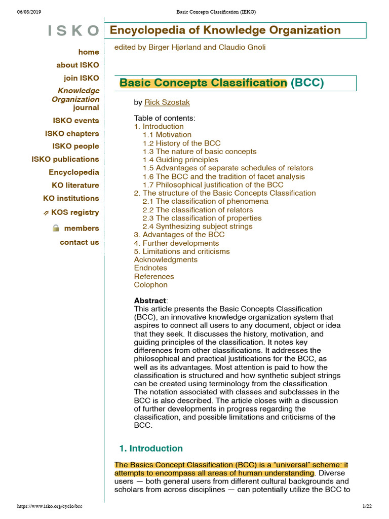 Szostak, R BasicConceptsClassification (BCC) (2019) | PDF | Concept | Theory