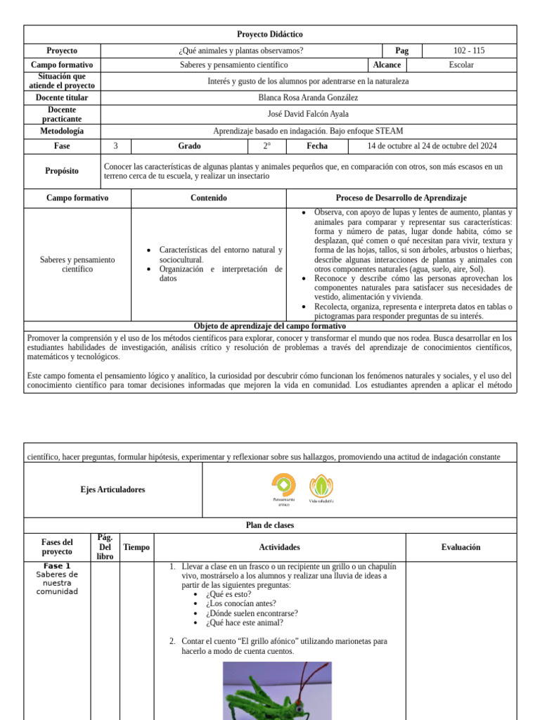 Proyecto Que Plantas y Animales Observamos | PDF | Aprendizaje