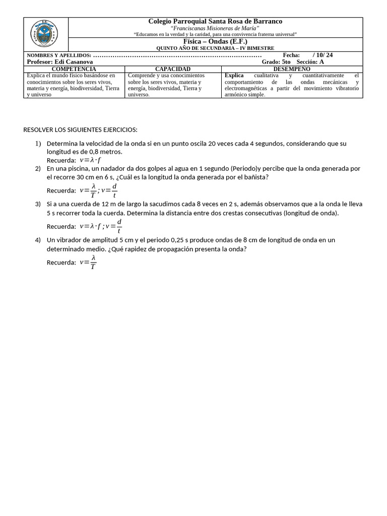 Ficha Adicional de Ondas | PDF | Olas | Fenómenos científicos