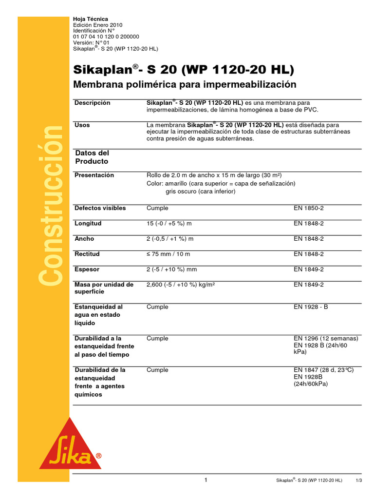 Sikaplan S 20 - WP1120 - 20HL | PDF | Laboratorios