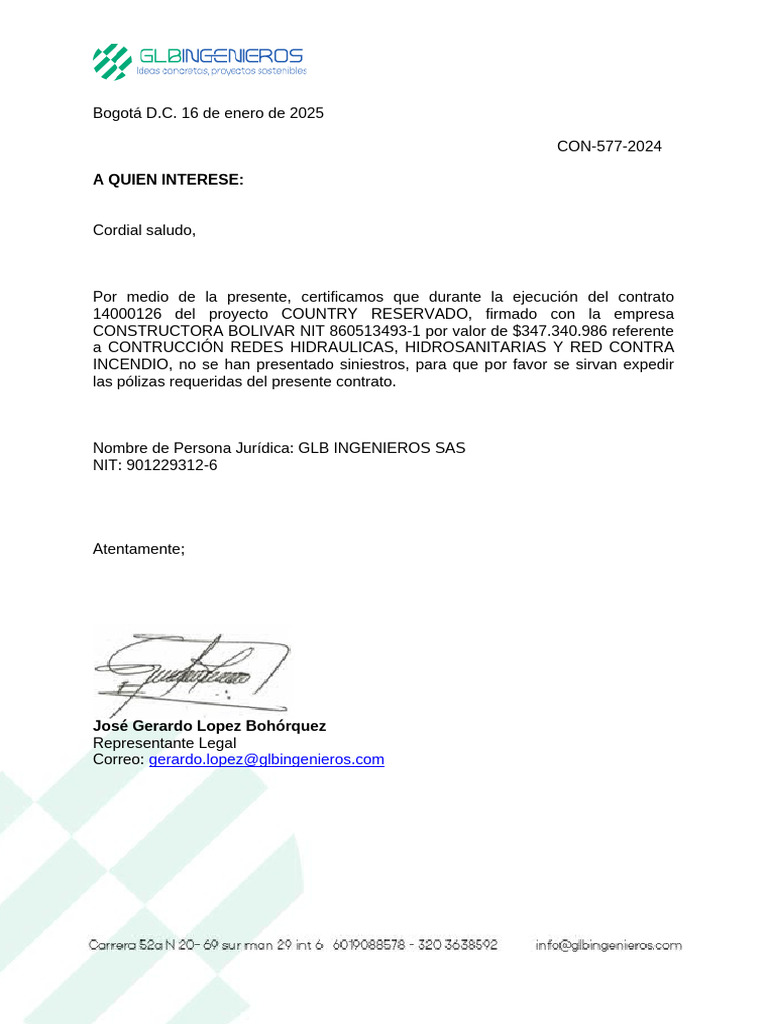 CARTA NO SINIESTRO - COUNTRY RESERVADO | PDF