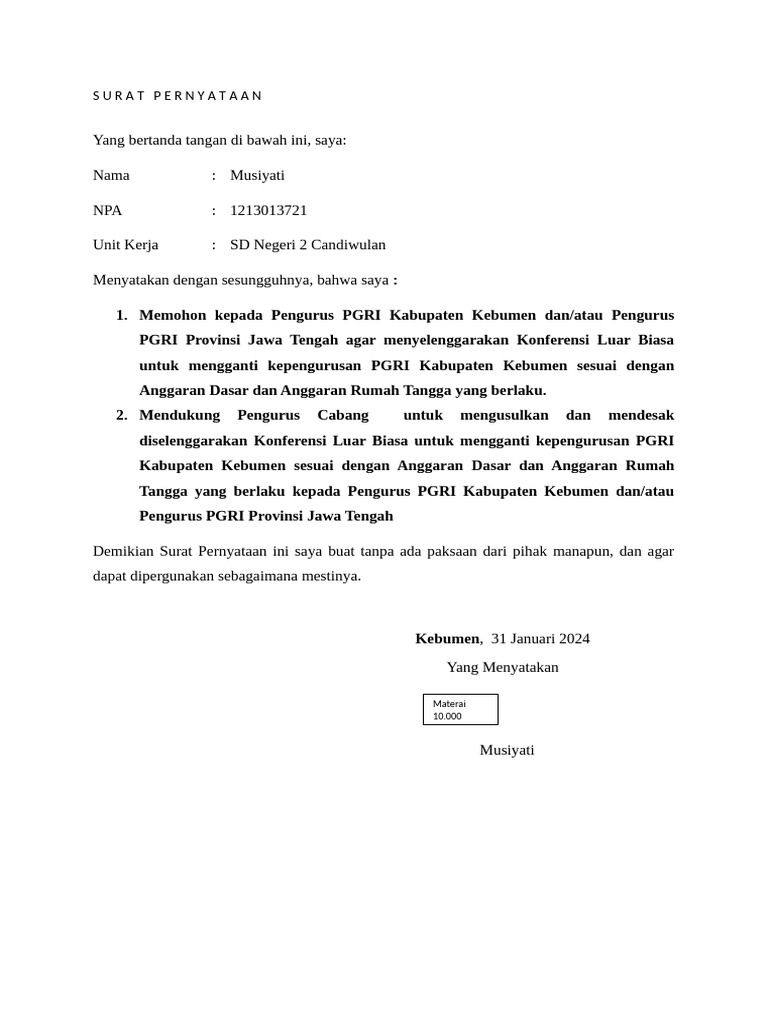 SURAT DUKUNGAN KLB | PDF