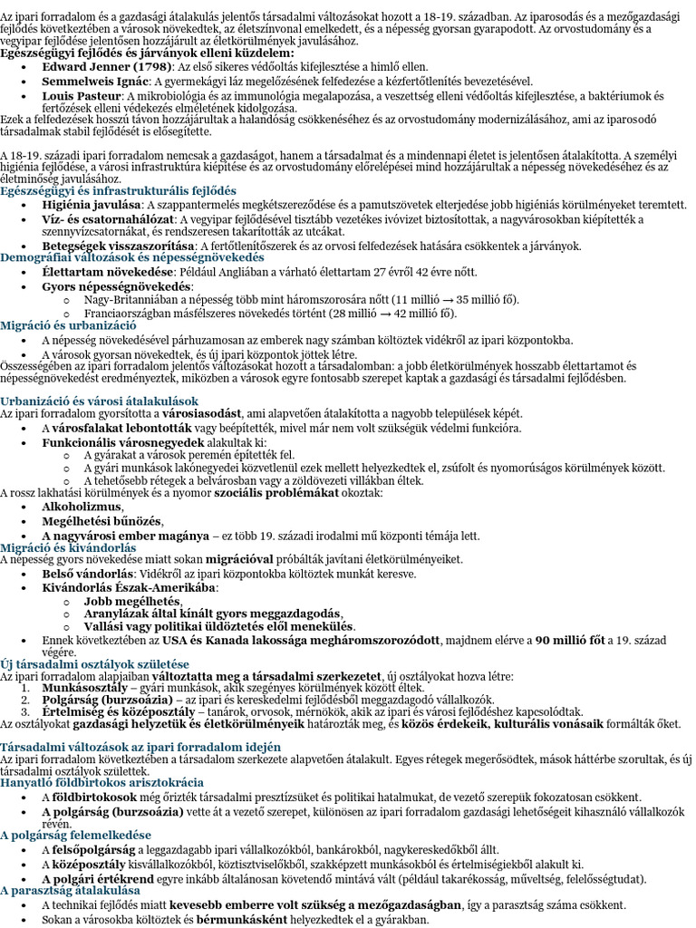 Az Ipari Forradalmak Társadalmi Háttere És Hatásai | PDF
