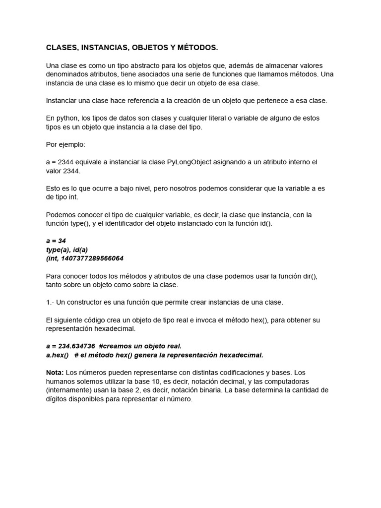 Clases, Instancias, Objetos y Métodos - 1 | PDF | Objeto (informática) | Constructor ...