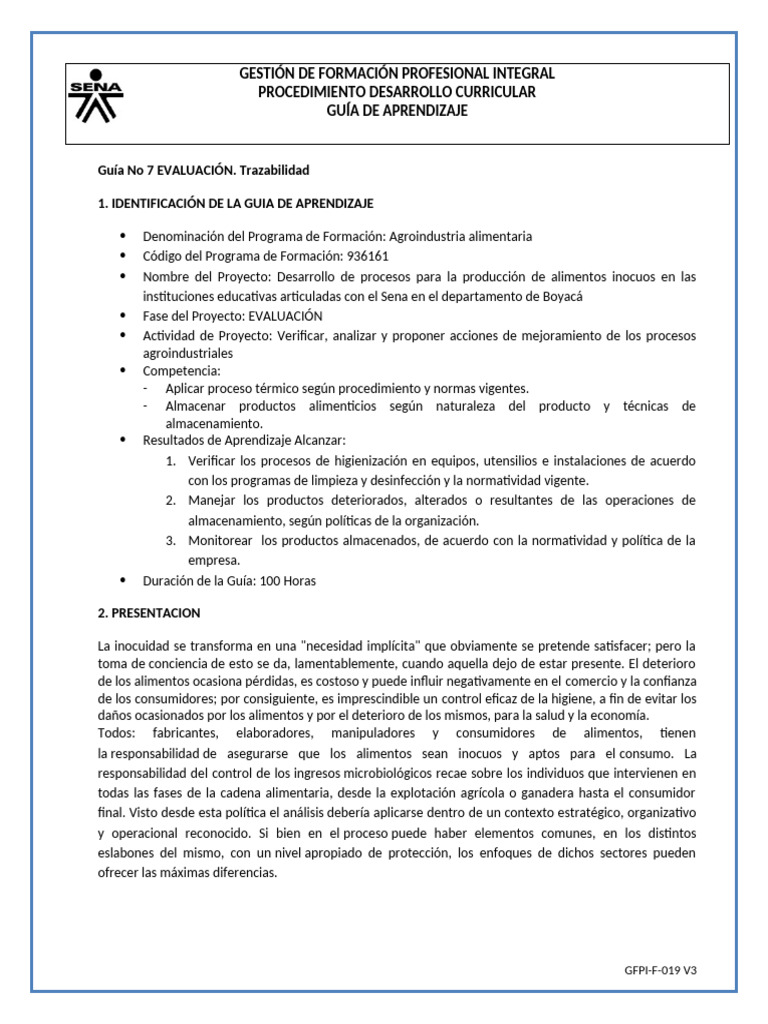 GFPI-F019 - Guía No 7. Higiene, Trazabilidad Almacenamiento | PDF | Análisis de Riesgo y Puntos ...