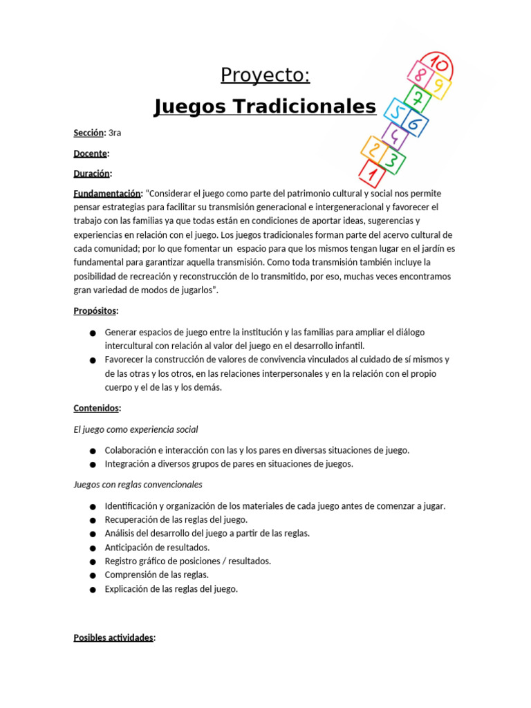 Proyecto juegos tradicionales | PDF