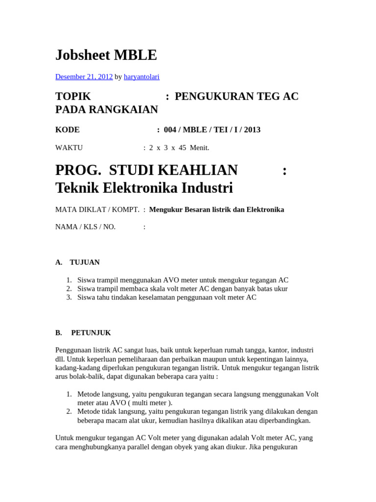Jobsheet-Pengukuran Besaran Listrik | PDF