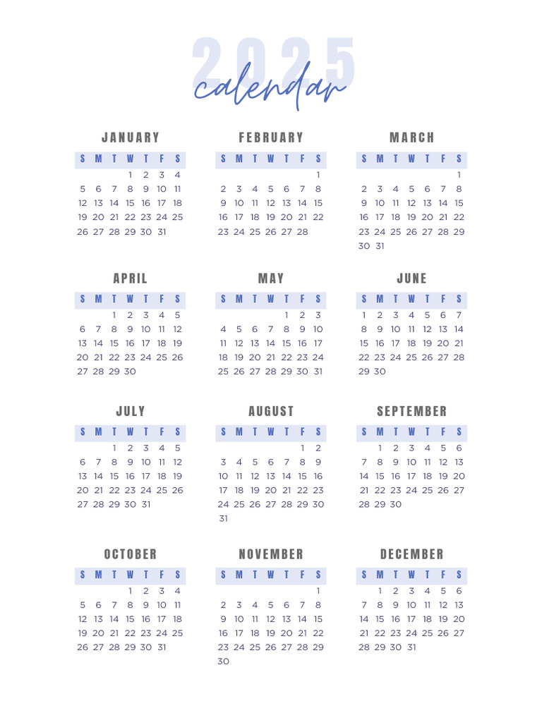 Monthly Calendar Overview 2025 | PDF