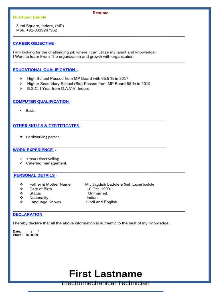 Resume of Mulchand Badole | PDF