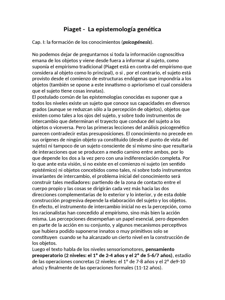 Epistemología genética de Piaget: psicogénesis | PDF | Pensamiento ...