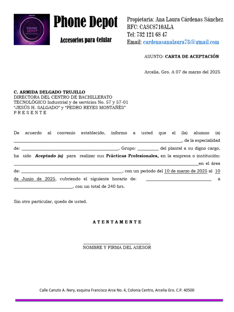 Carta de Aceptación Ingrid Benítez-Para Teloloapan | PDF