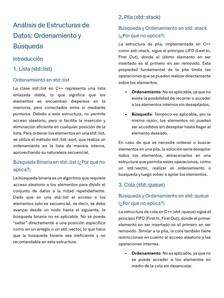Análisis de Estructuras de Datos Ordenamiento y Busqueda | PDF | Cola ...