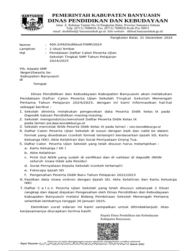 Surat Edaran Dpu SMP 2024 Revisi | PDF