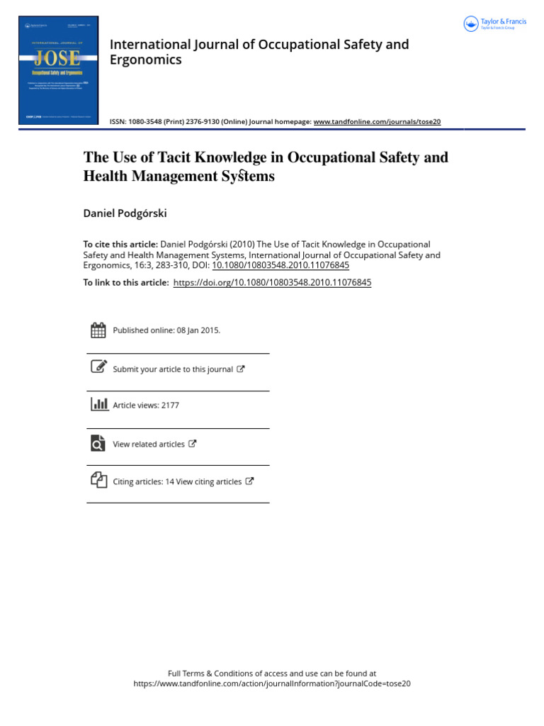 The Use of Tacit Knowledge in Occupational Safety and Health Management ...