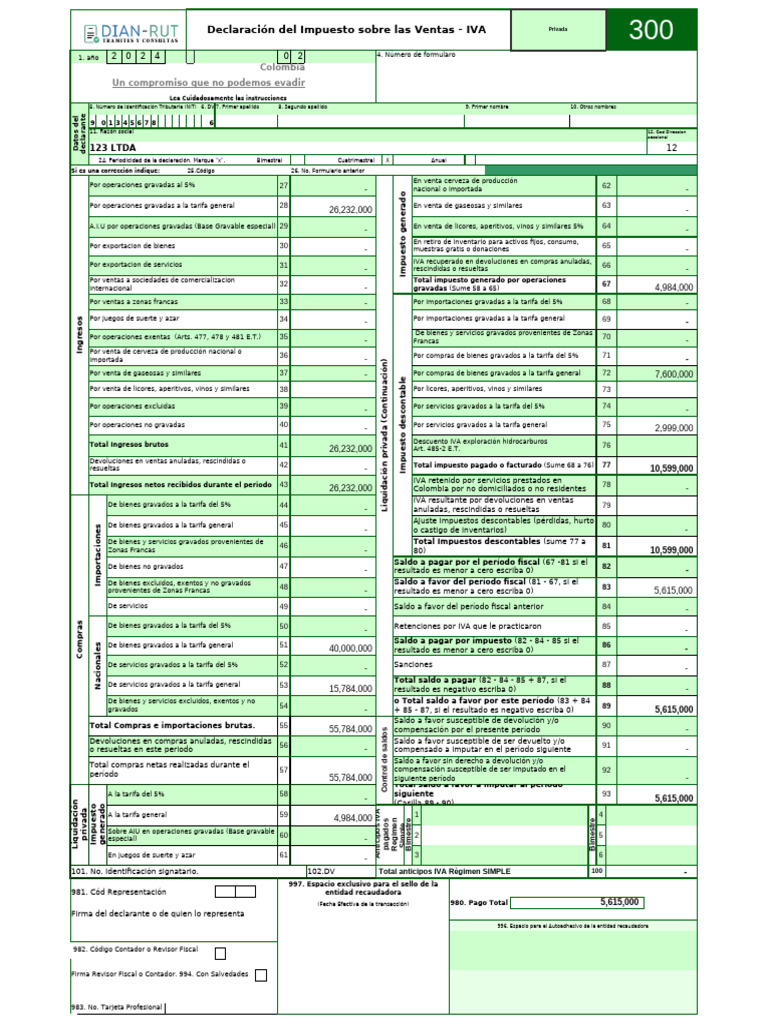 Formulario Dian 300 4-03-25 | PDF | Economias | Impuestos