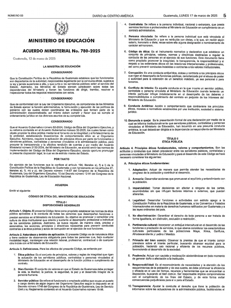 Acuerdo Ministerial 780-2025 MINEDUC - 250317 - 163935 | PDF