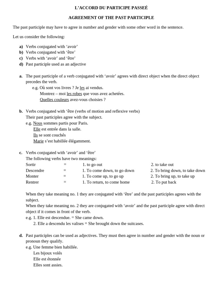 L'ACCORD DU PARTICIPE PASSE | PDF | Verb | Grammatical Conjugation
