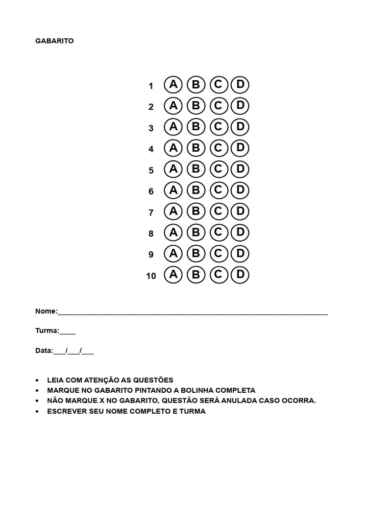 Folha Gabarito | PDF