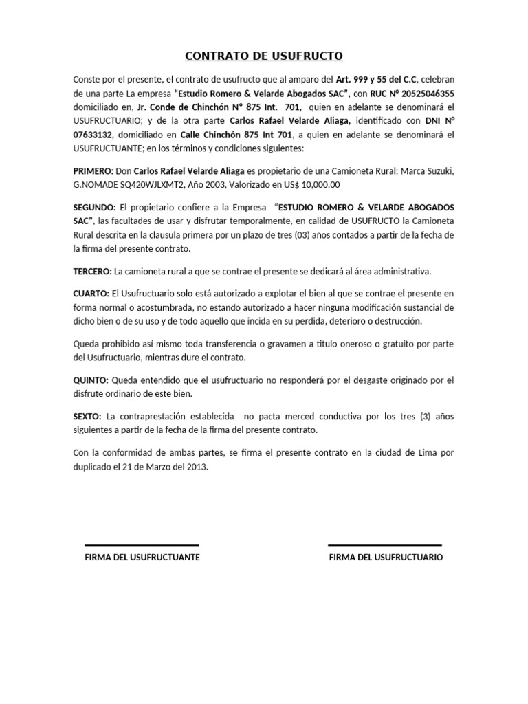 Contrato de Usufructo | PDF