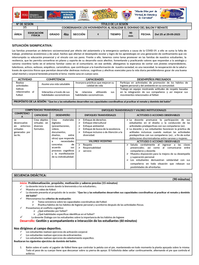Sesión Semana 25 Cuarto | PDF | Asociación de Futbol | Pelota
