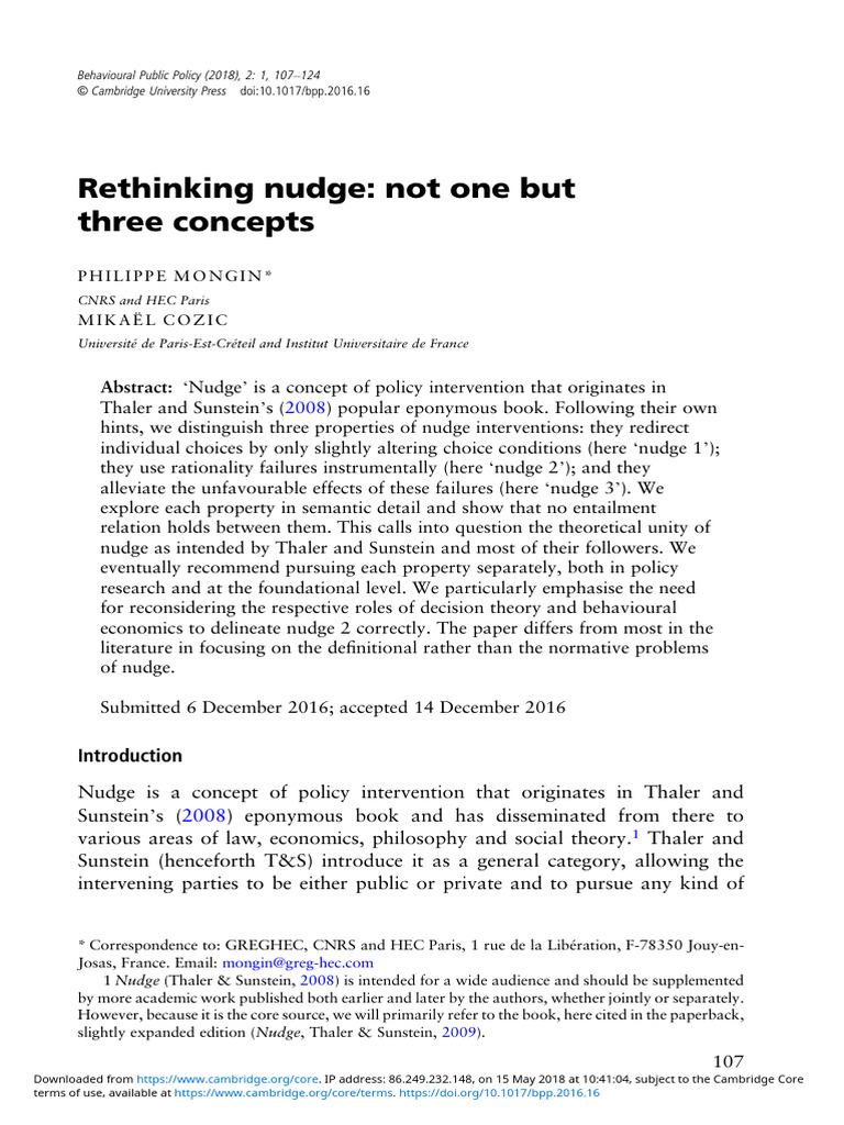 Rethinking Nudge Not One But Three Conce | PDF | Behavioral Economics ...