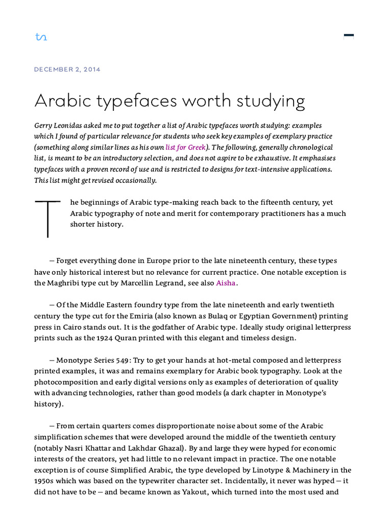 Arabic Typefaces Worth Studying - Titus Nemeth - Tntypography | PDF ...