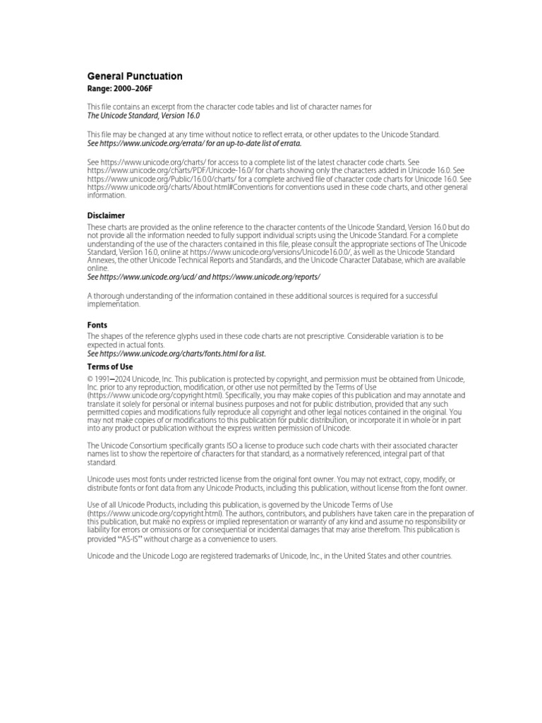 General Punctuation: The Unicode Standard, Version 16.0 | PDF ...