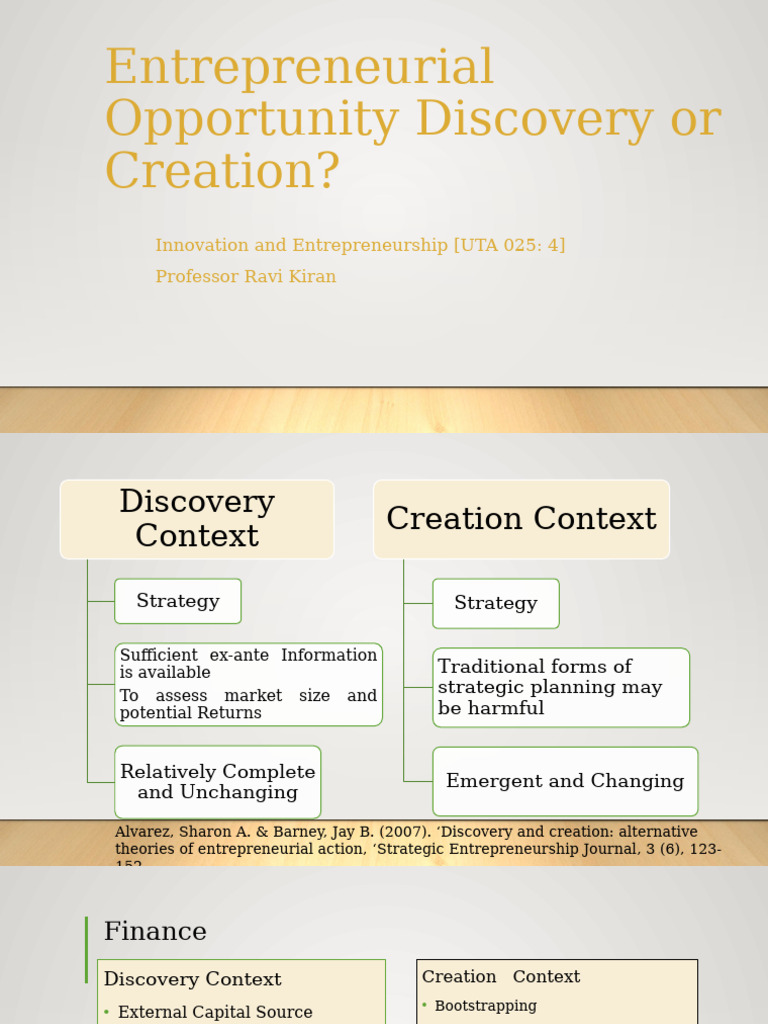Discovery vs. Creation in Entrepreneurship | PDF