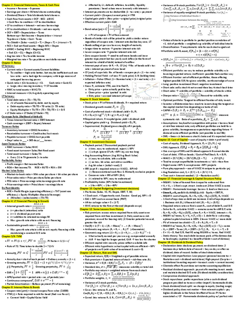 Kelly's Finance Cheat Sheet V6 | Bonds (Finance) | Yield (Finance)