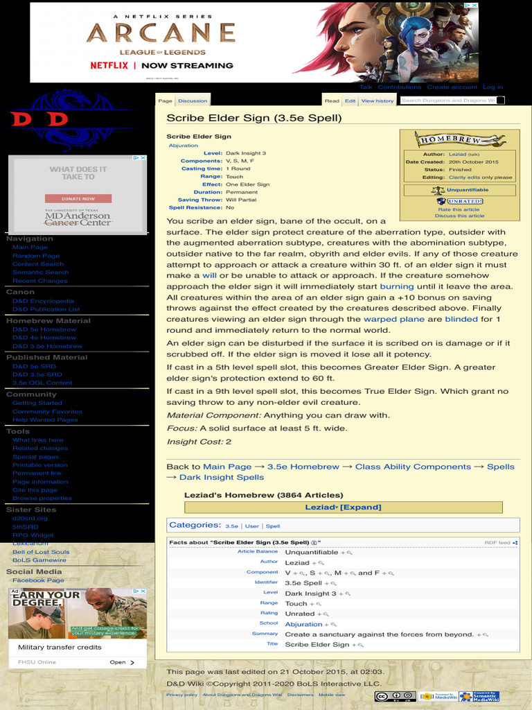 Scribe Elder Sign (3.5e Spell) - Dungeons and Dragons Wiki | PDF ...