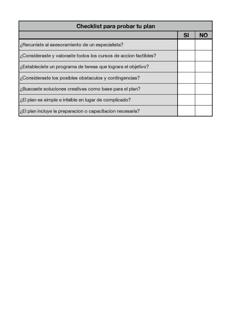 Checklist para Evaluar Tu Plan | PDF