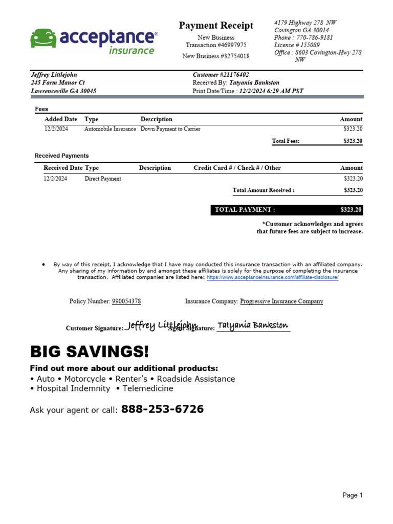 Signed Package | PDF | Insurance | Receipt