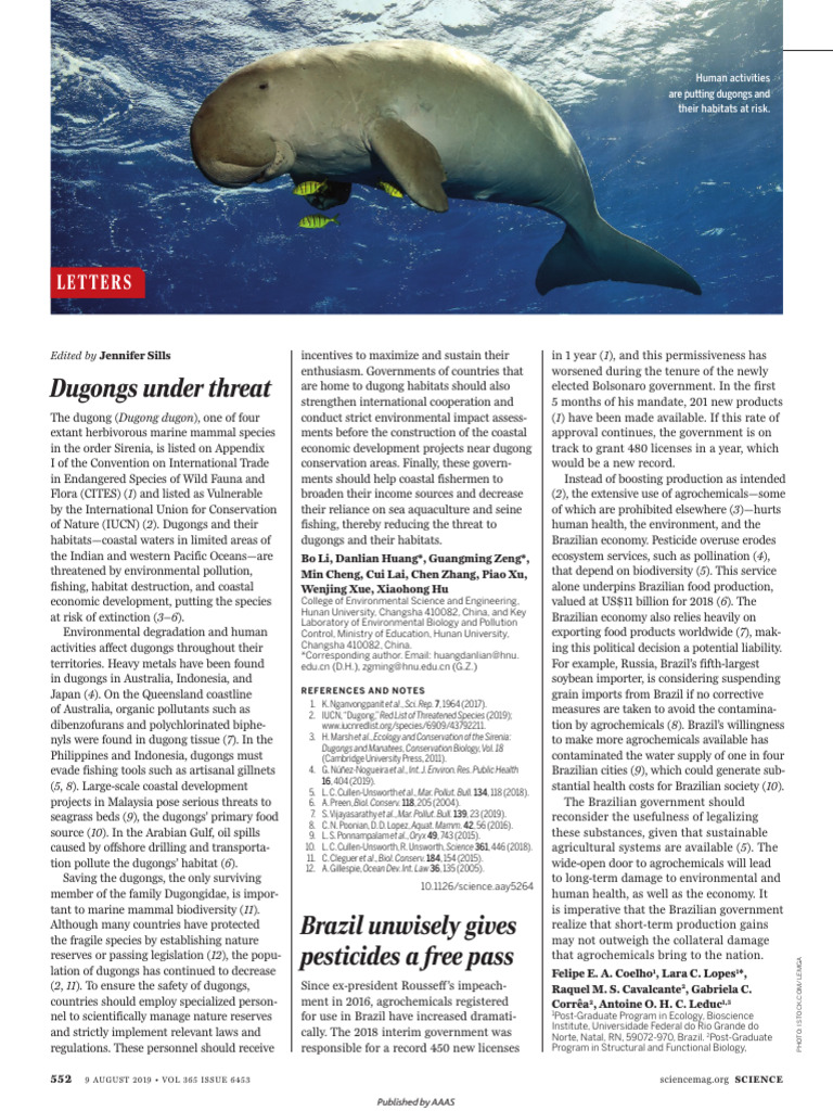 Dugongs Under Threat: Letters | PDF | Drink | Phenolic Content In Wine