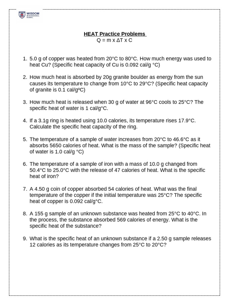 heat practice problems | PDF