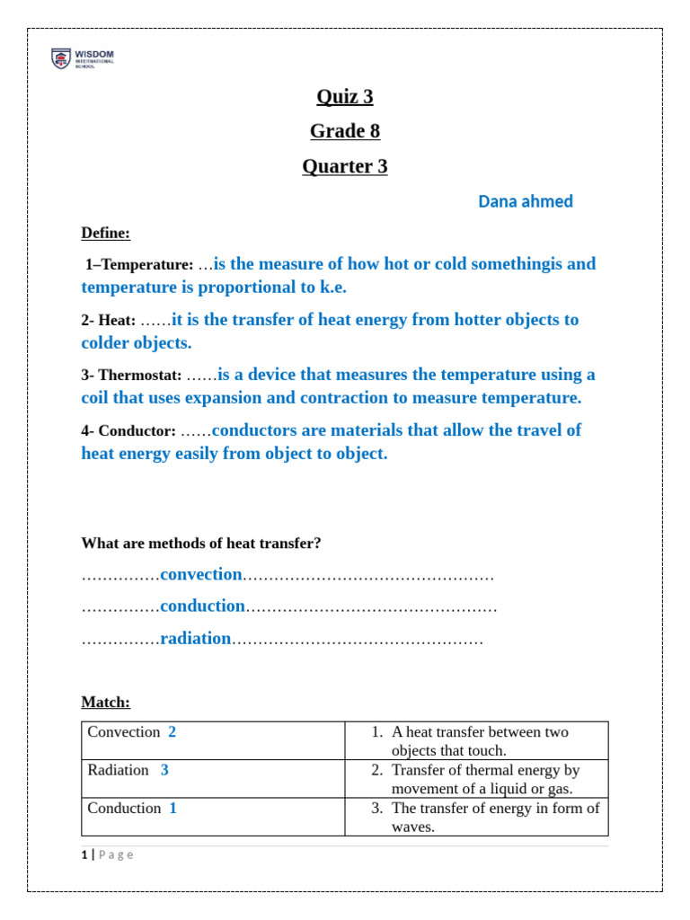 Quiz 3 Grade 8 | PDF