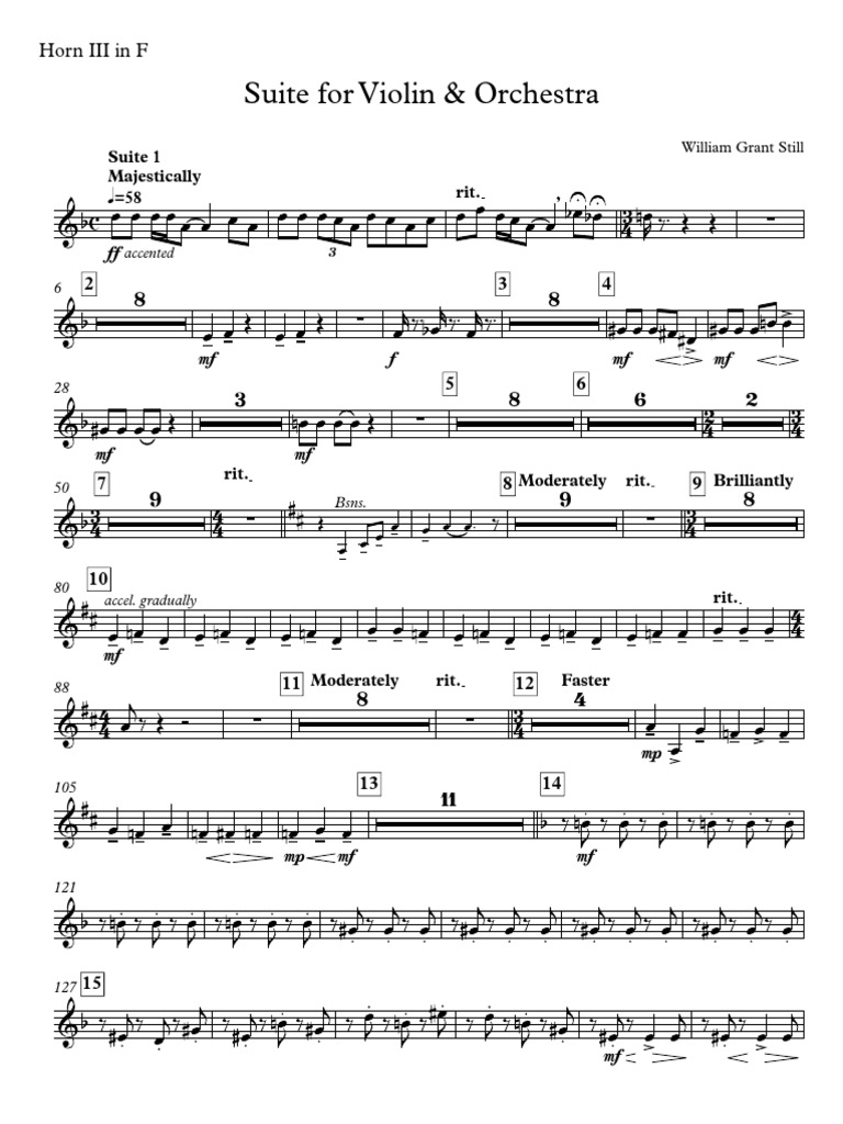 Still, Grant - Suite For Violin & Orchestra Suite 1 (Horn III in F) | PDF | Compositions For ...