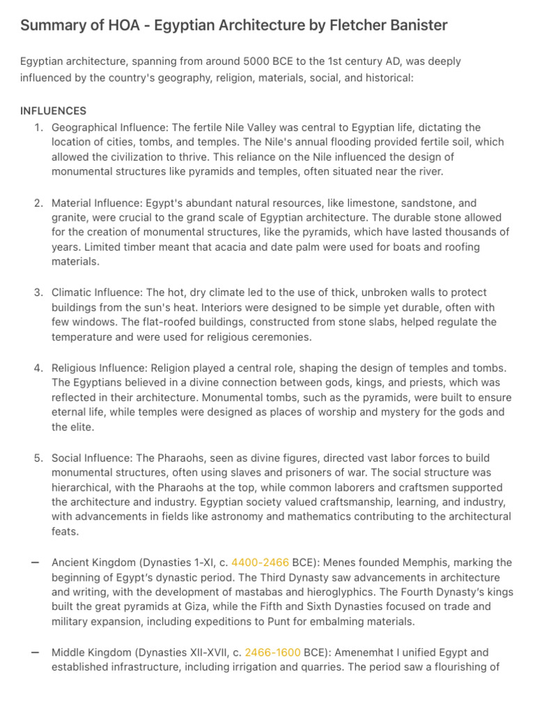 Summary of HOA Egyptian Architecture by Fletcher Banister | PDF ...