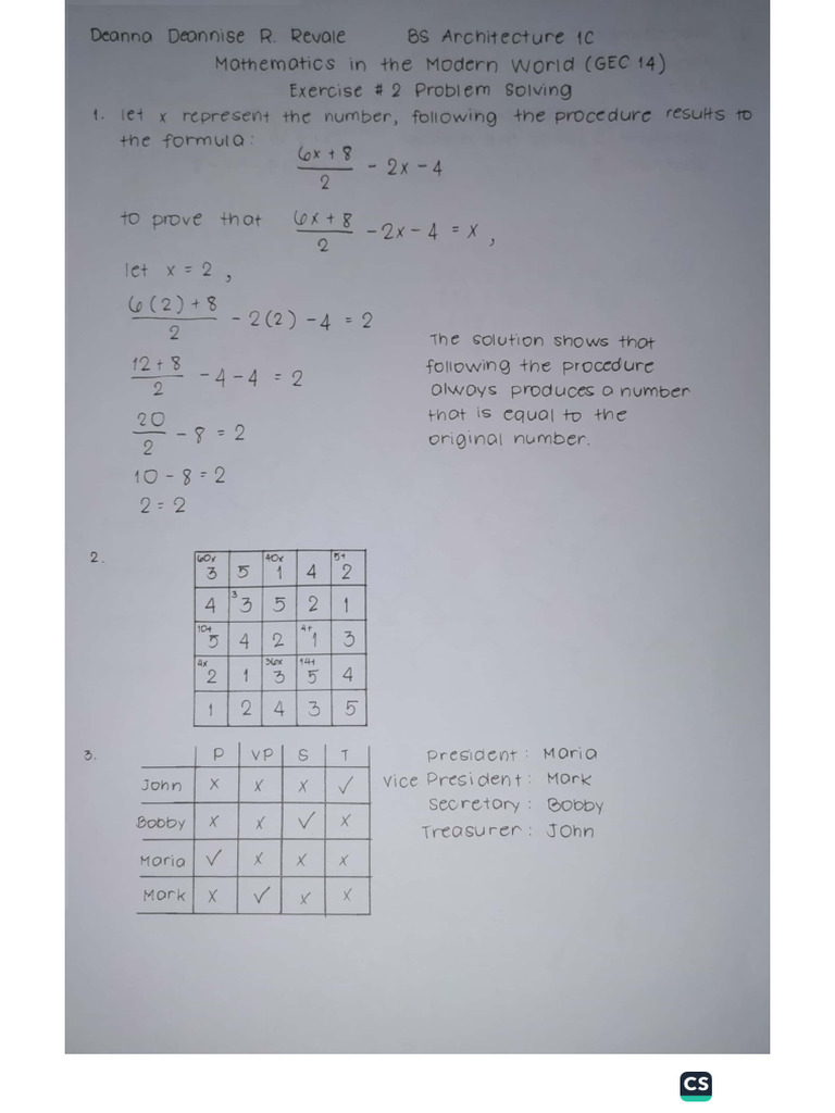 Revale, Deanna Deannise R. - Exercise 2 (Problem Solving) | PDF