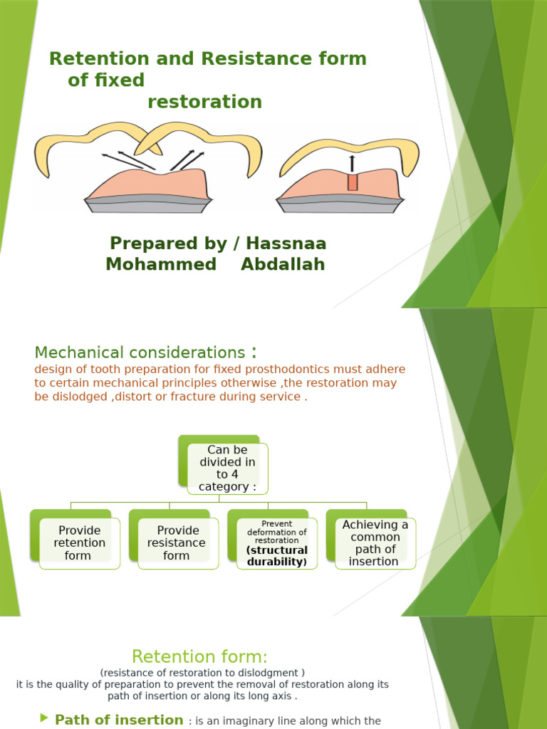 Retention and Resistance in Dentistry | PDF | Dentistry Branches ...