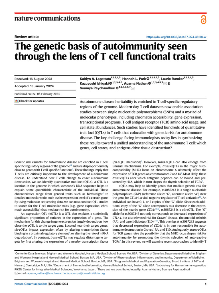 The genetic basis of autoimmunity | PDF | T Cell | Gene