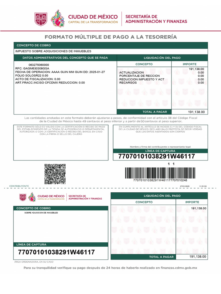 Formato Múltiple de Pago de La Tesorería ISAI 162 | PDF