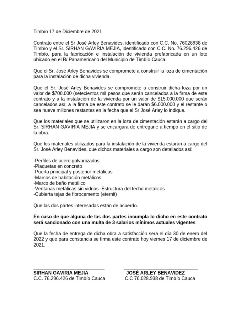 Contrato Mano de Obra 2021 | PDF