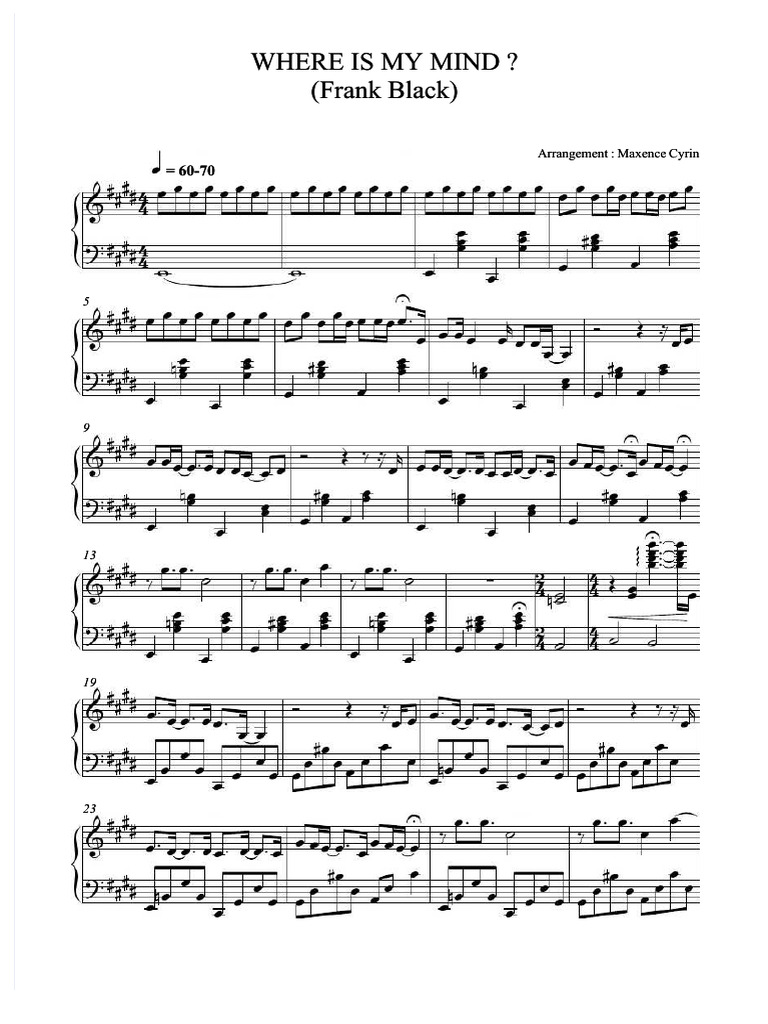 Where is My Mind Piano Sheet | PDF