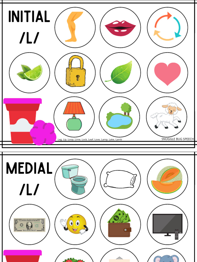 Initial /L/: Leg, Lip, Loop, Lime, Lock, Leaf, Love, Lamp, Lake, Lamb | PDF