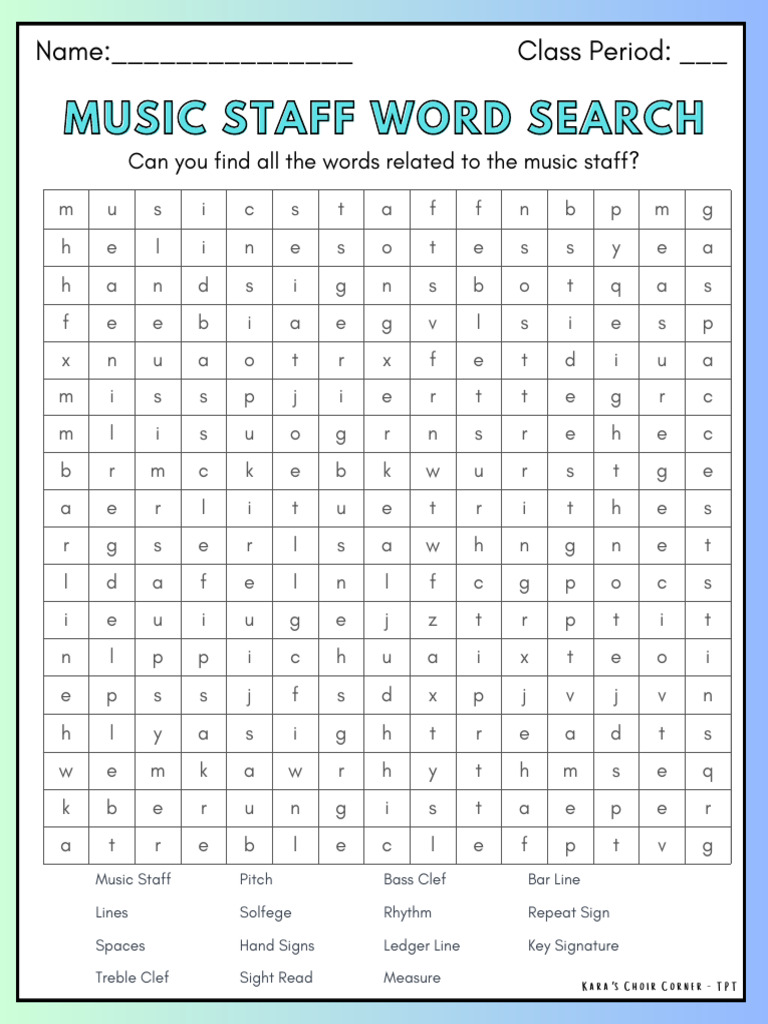 Music Staff Word Search | PDF | Clef | Pitch (Music)